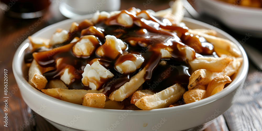Foto de plate of poutine, a Canadian snack with french fries, cheese ...