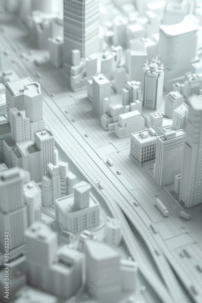 3D rendering of a white Map scene with City roads and Buildings Stock ...