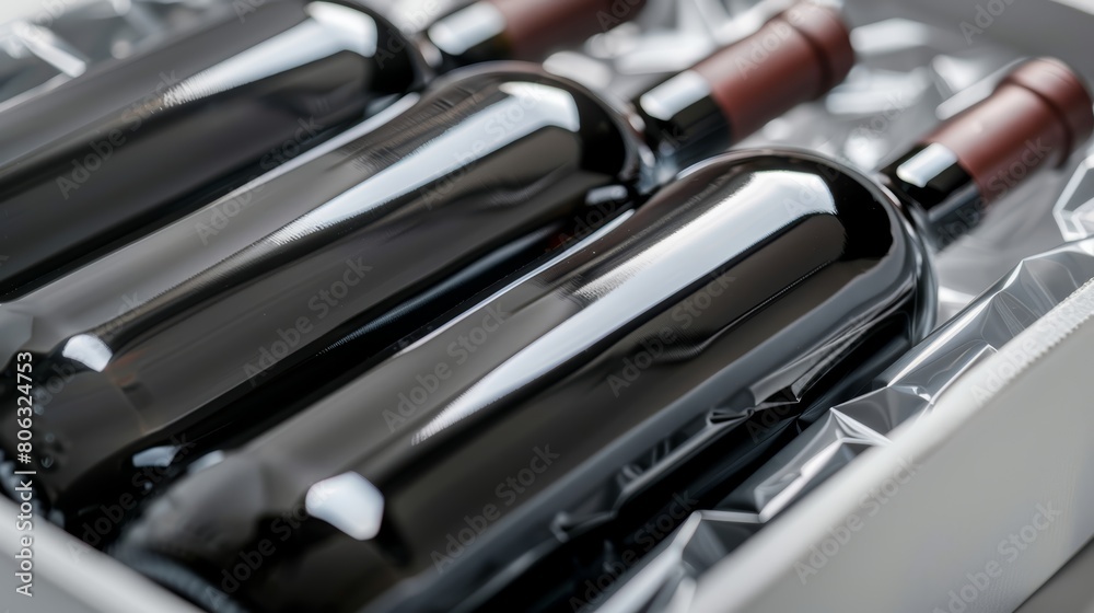 Wine bottles packed in a white box on a white background. Product ...