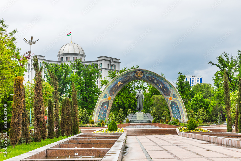 Dushanbe, Tajikistan - May 01, 2024: Rudaki Park located at the heart ...