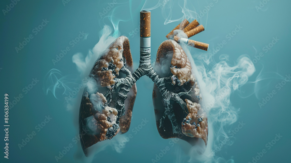 A cigarette in a smoker's lungs causes deterioration of health and ...
