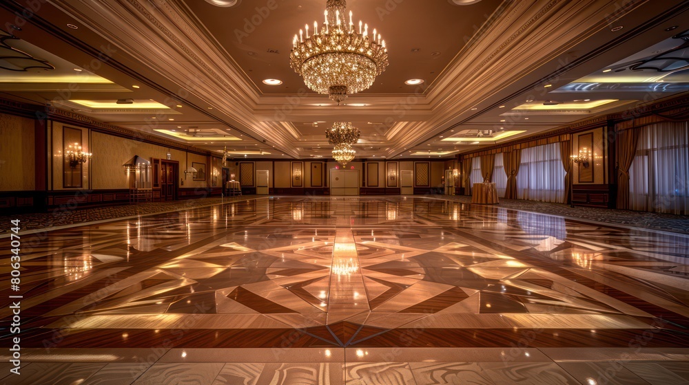 An elegant ballroom with ornate design elements and sumptuous lighting ...