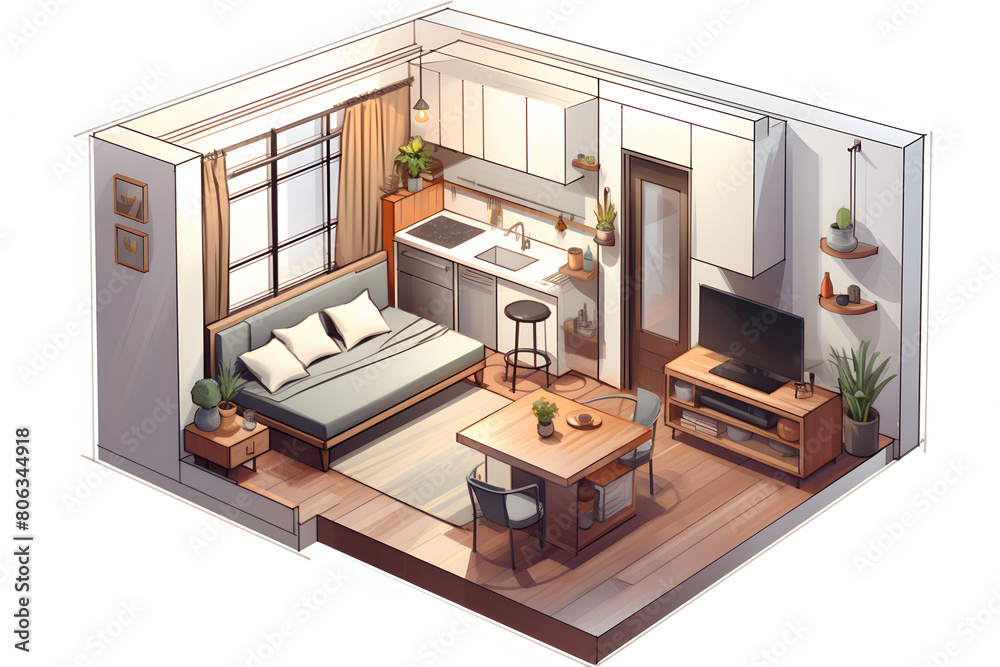 interor design from an architect illustration, 3d interior illustration ...