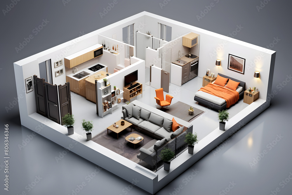 interor design from an architect illustration, 3d interior illustration ...