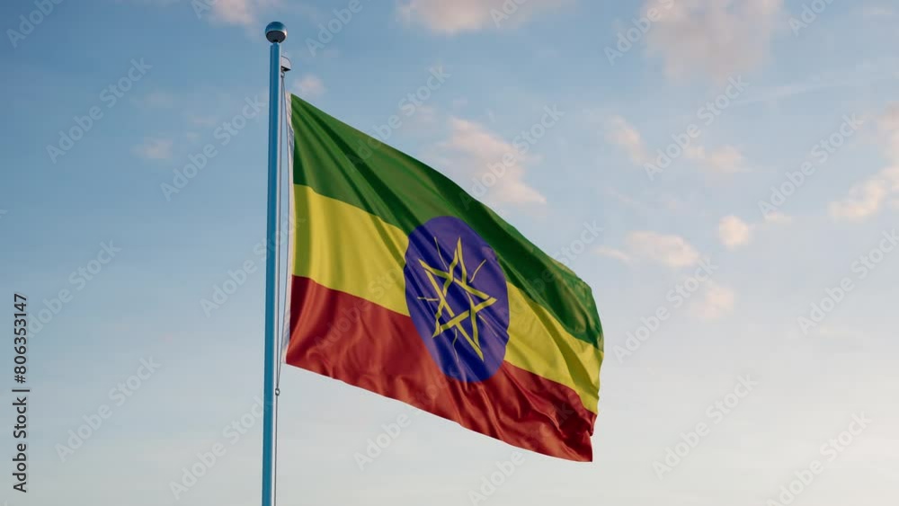 Ethiopia Addis Ababa Flag Cinematic Realistic Waving Zoom Dolly Out ...