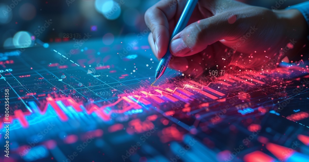 Big data analytics with AI technology. Data analyst analyzing and ...