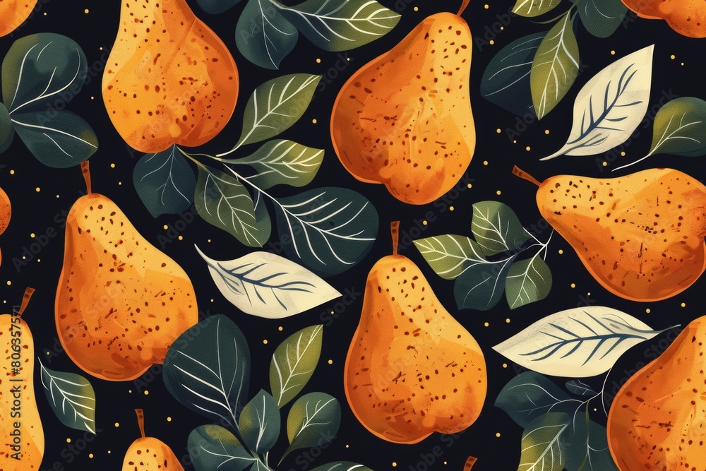 2d wallpaper style, black background with pear, pattern , generated ...
