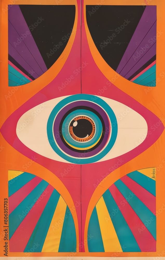 1960s psychedelic graphic design poster, bold typography with an eye in ...