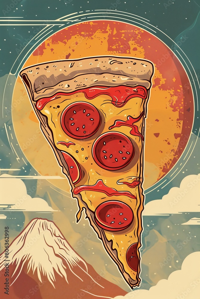 pop graphic designed poster about pizza slice, in the style of retro ...