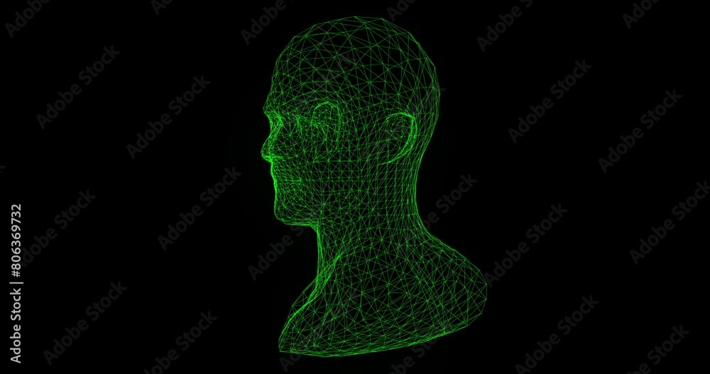 Human head mesh rotating, futuristic cyber, digital technology, smart ...