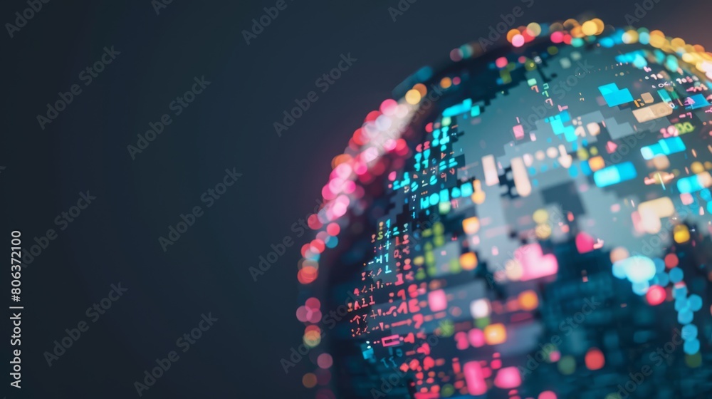 Modern globe made with pixels and transfer arrows around it. attention ...