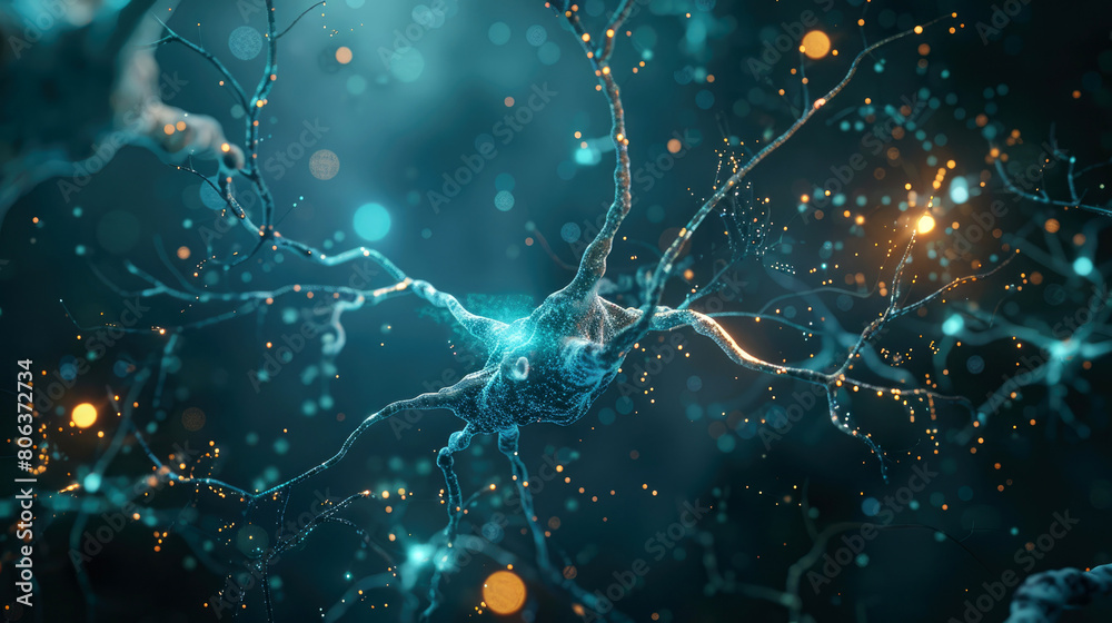 Digital visualization of a neuron that transmits nerve impulses. Neuron ...