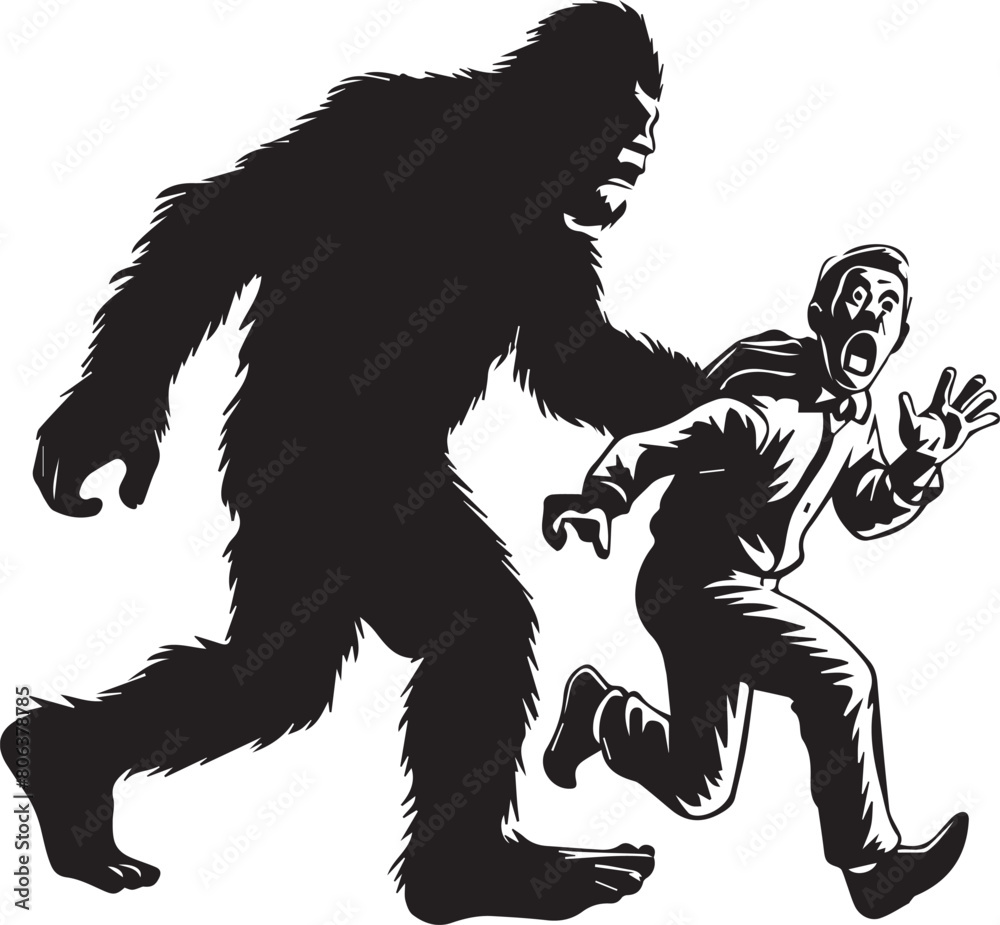 Bigfoot Chasing a Human Silhouette Vector Stock Vector | Adobe Stock