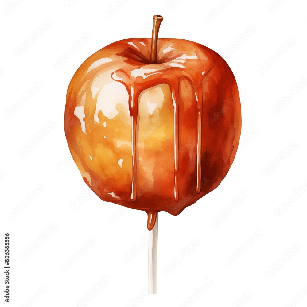 Caramel apple. Sweet apple clipart. Watercolor illustration. Generative ...