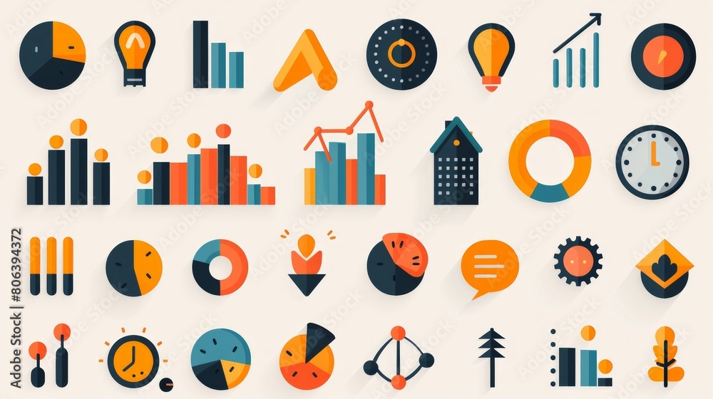 Foto de Graphs and charts related modern icons for your design. Simple ...