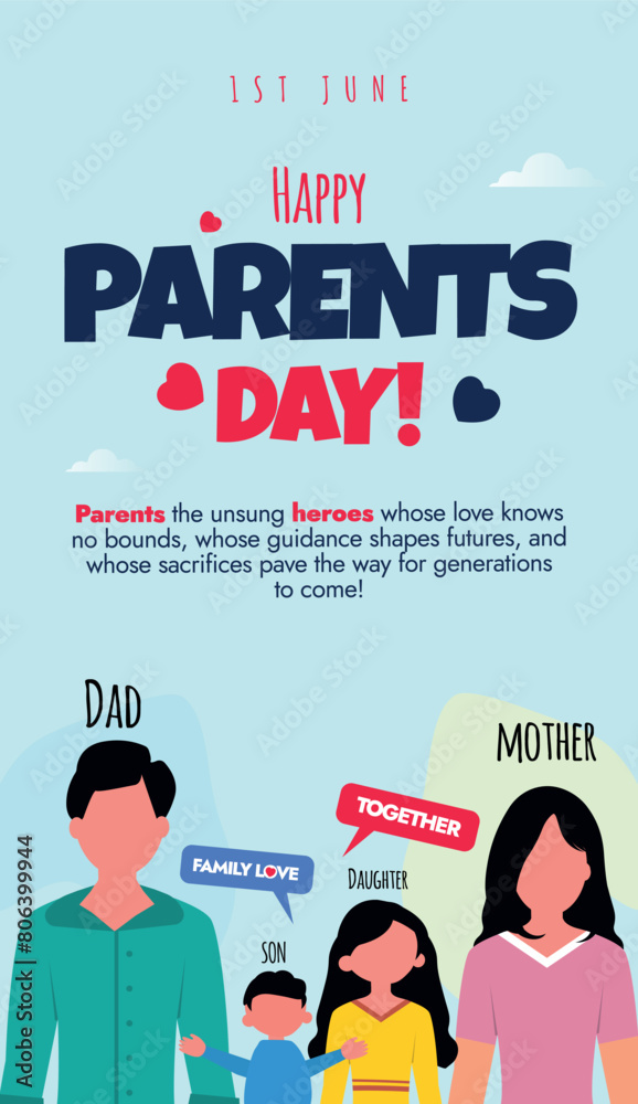 Happy Parents day. 1st June Global Parents day celebration vertical ...