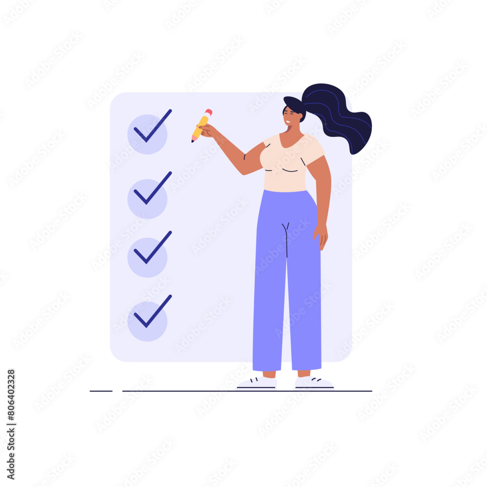 Vetor de Woman choosing check mark. Concept of checklist, task done ...