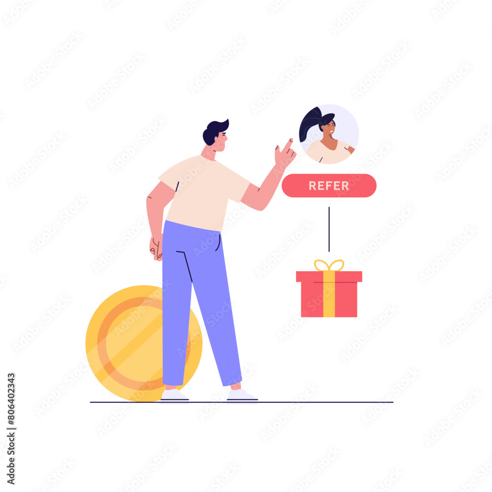Concept of referral program, refer a friend service, sharing bonus with ...