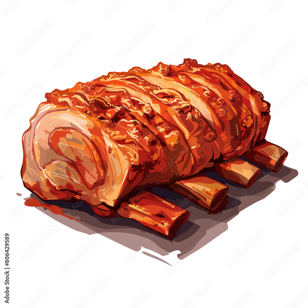 A drawing of a rack of ribs with a pink background. The ribs are shown ...