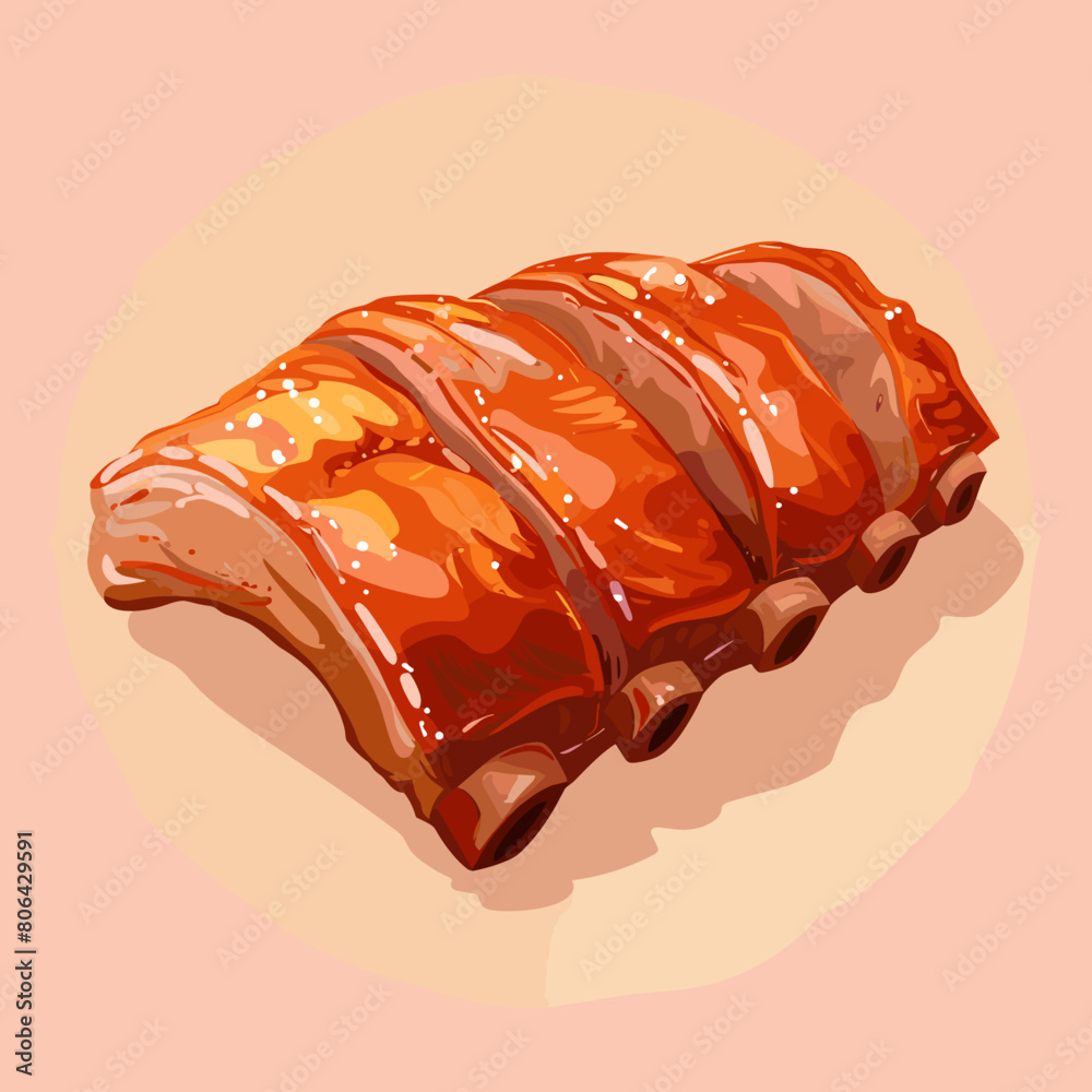 A drawing of a rack of ribs with a pink background. The ribs are shown ...