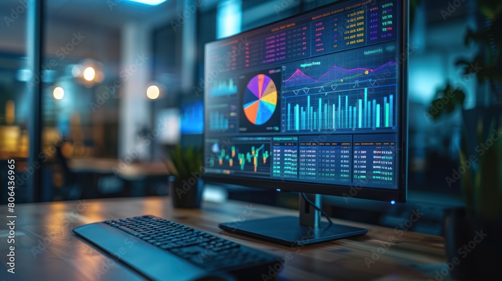 Contemporary Data Analysis: Computer Monitor Displaying Histograms and ...