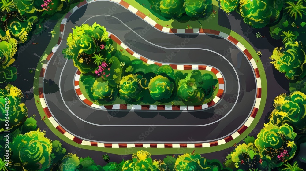 Top view of a cartoon racing track for a ring race, vector illustration ...
