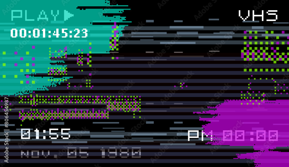 Glitched and distorted VHS screen with pixel noise. Stock Vector ...