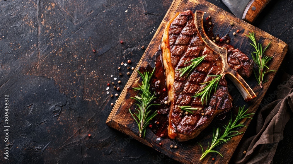 The T-bone or porterhouse steak of beef cut from the short loin ...