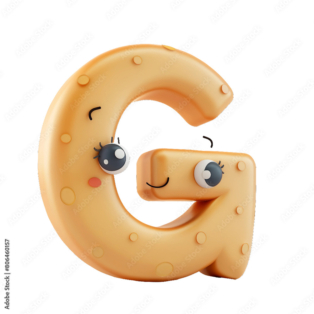 G alphabet with cute expression, 3D, PNG, isolated object Stock Photo ...