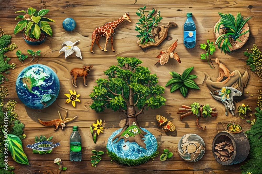Earth Day Celebration Display with Trees, Wildlife, and Conservation ...