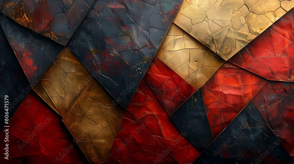 Japanese origami, Red and black origami shapes on a gold background ...