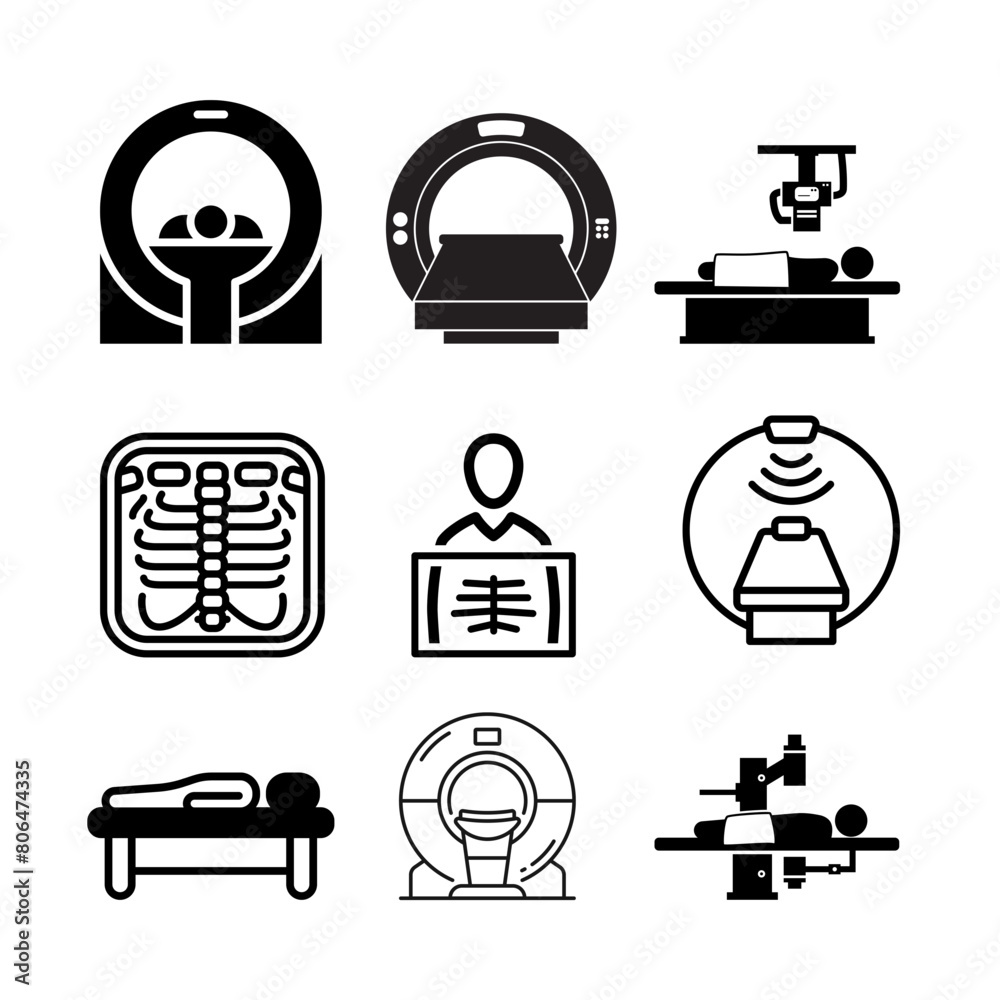 Set of simple linear icons of medical equipment. Modern technologies ...