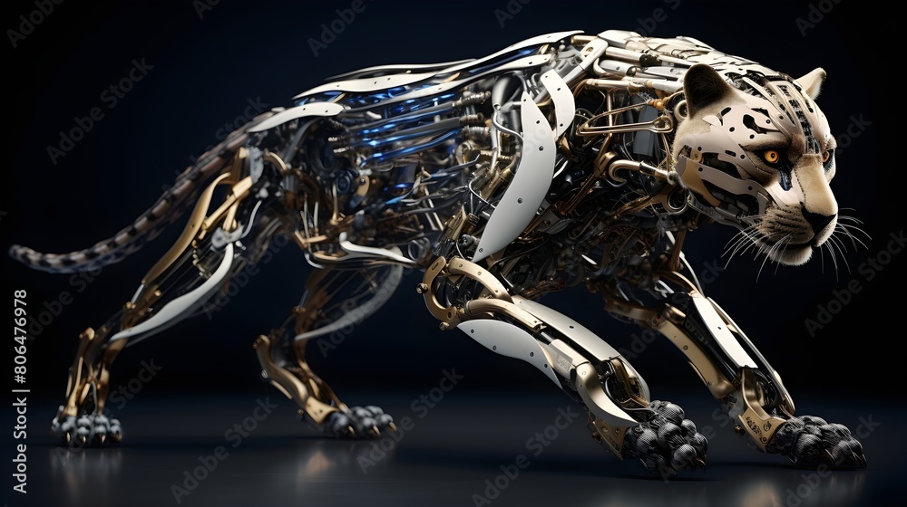 High-tech robotic cheetah in a sprint, metallic muscles and precision ...