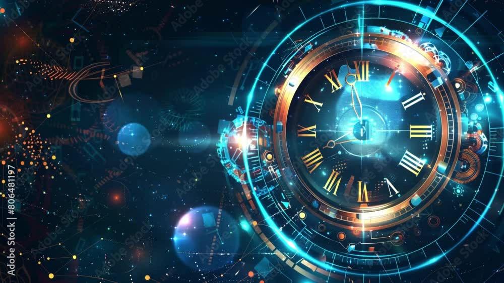 digital abstract futuristic technology background with clock. seamless ...