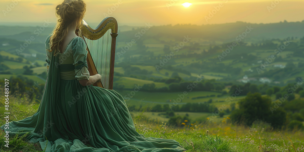 Foto de Emerald Isle concept. Portrait of beautiful red-haired young ...