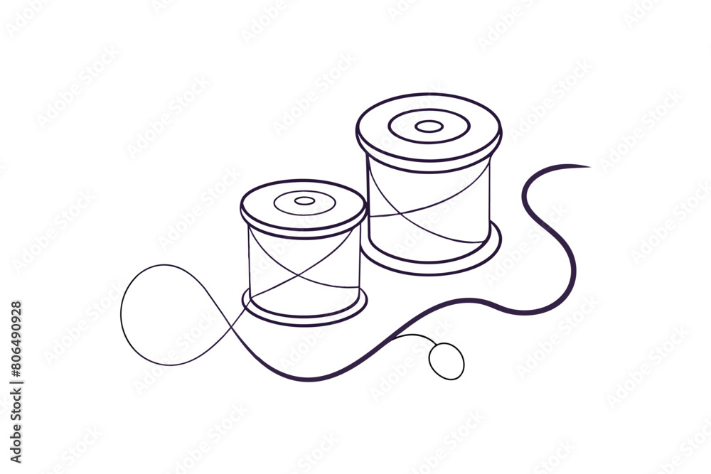 Spools of thread in one continuous line drawing. Spool symbol for ...