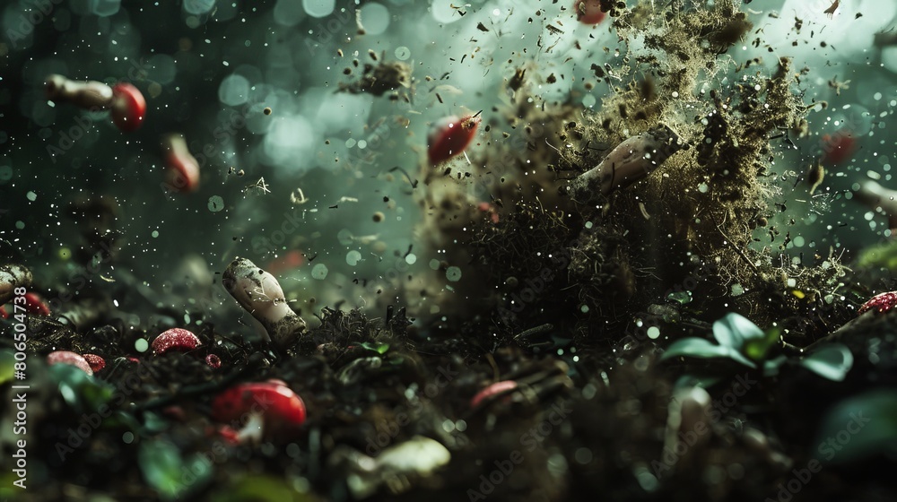 Dynamic image showing bacteria and fungi actively decomposing organic ...