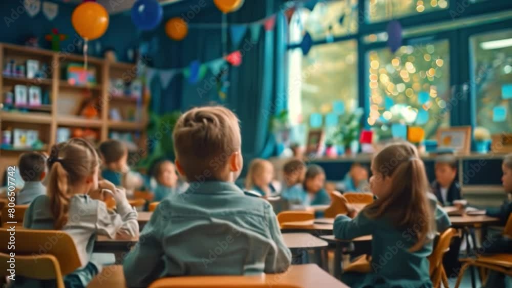 Children in a classroom at school Enthusiastic students attend ...