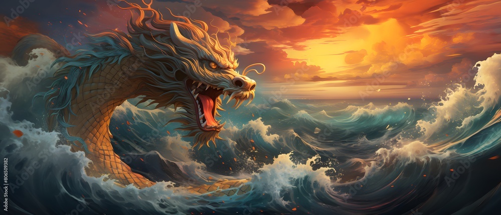 A colorful Chinese brush painting of a highly detailed colorful Chinese ...