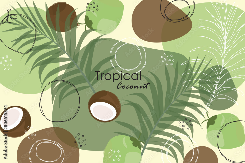 Tropical coconut backgroud. Hand drawn coconuts flat pattern. coconut ...