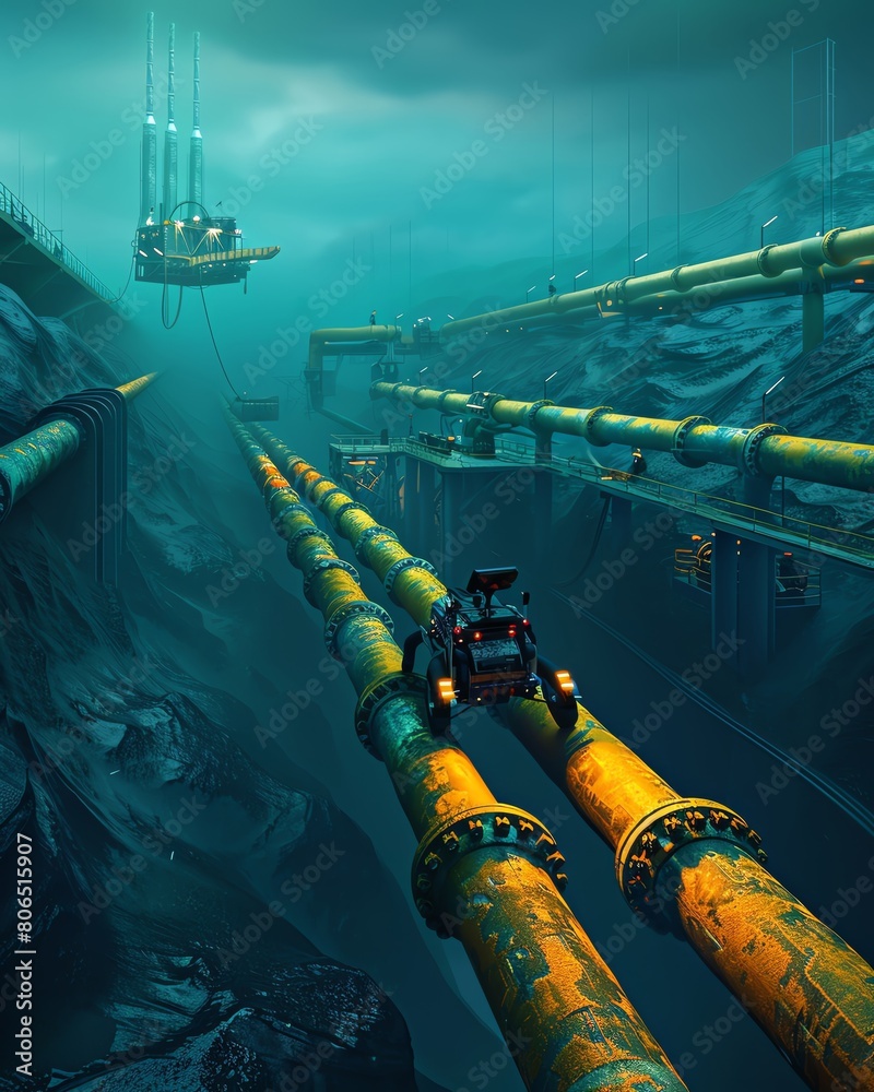 Scene depicting an underwater ROV (Remotely Operated Vehicle ...