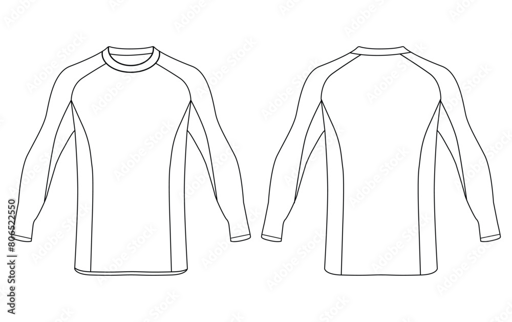 A set of technical drawings of a men's sports fulsweatshirt and rash ...