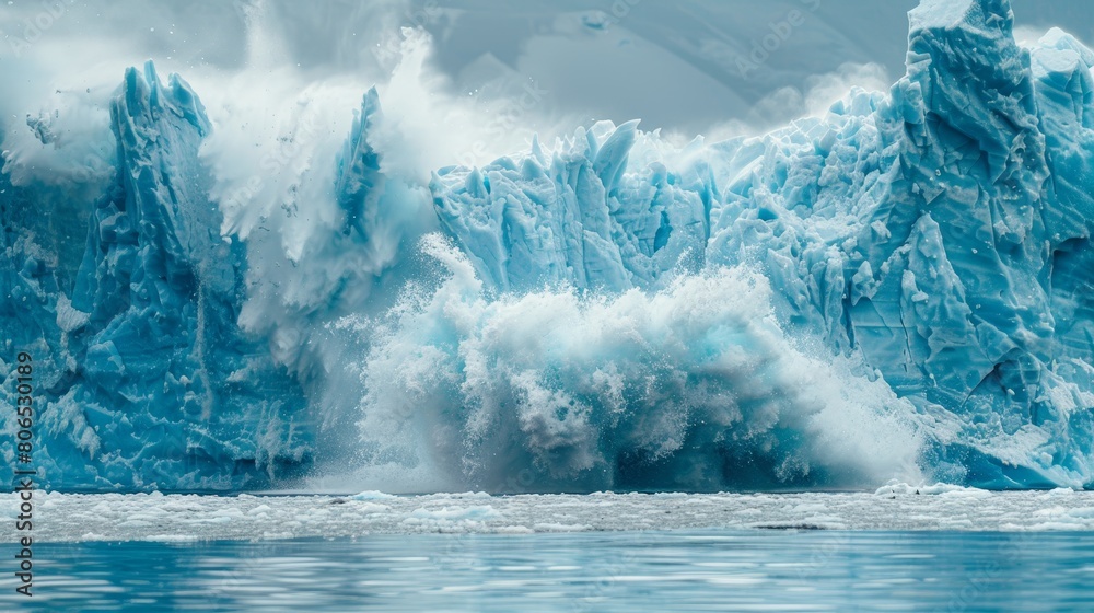 The phenomenon of melting ice and glaciers, driven by global warming ...