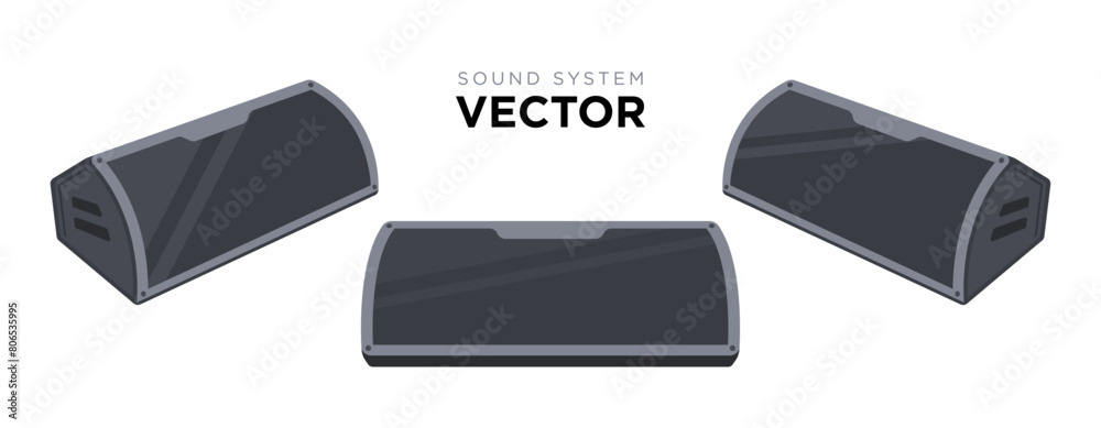 Sound system vector set. PA audio system, line array speakers ...