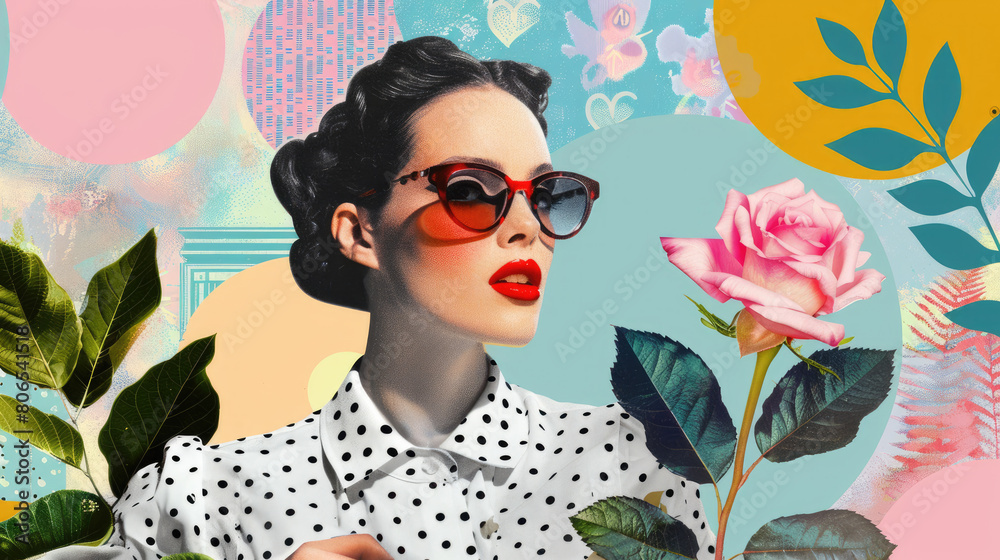 High resolution collage style, pastel colours and bright, mixed media ...