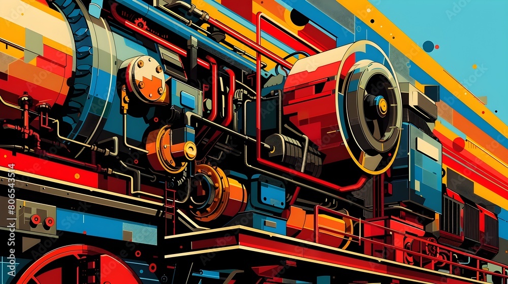 Bold Pop Art of Iconic Industrial Heat Engines Celebrating Innovative ...