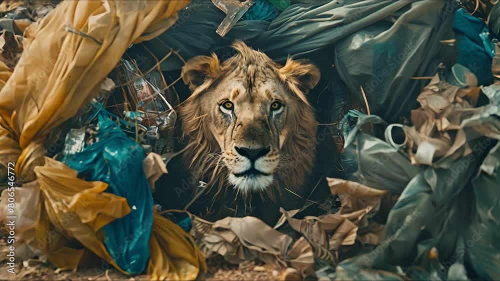 Polluted world. Garbage and waste. Animals suffer from pollution ...