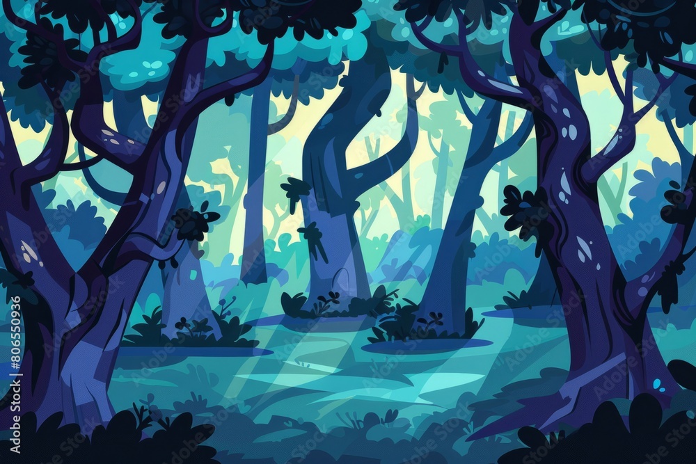 Cartoon cute doodles of shadow world forests with trees that whisper ...