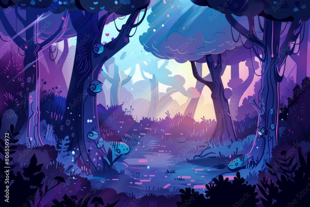 Cartoon cute doodles of shadow world forests with trees that whisper ...