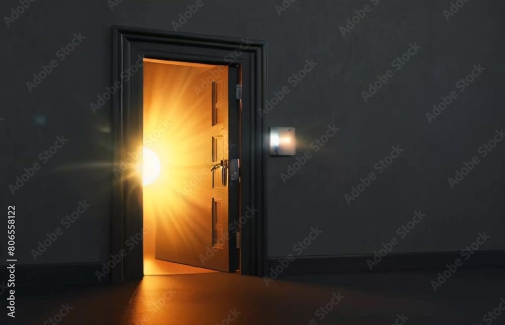Door Opening to a Bright Flashing Light. From Dark to the Light Concept ...